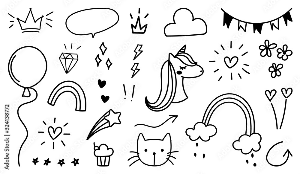 Hand drawn doodle vector set. Stock Vector | Adobe Stock