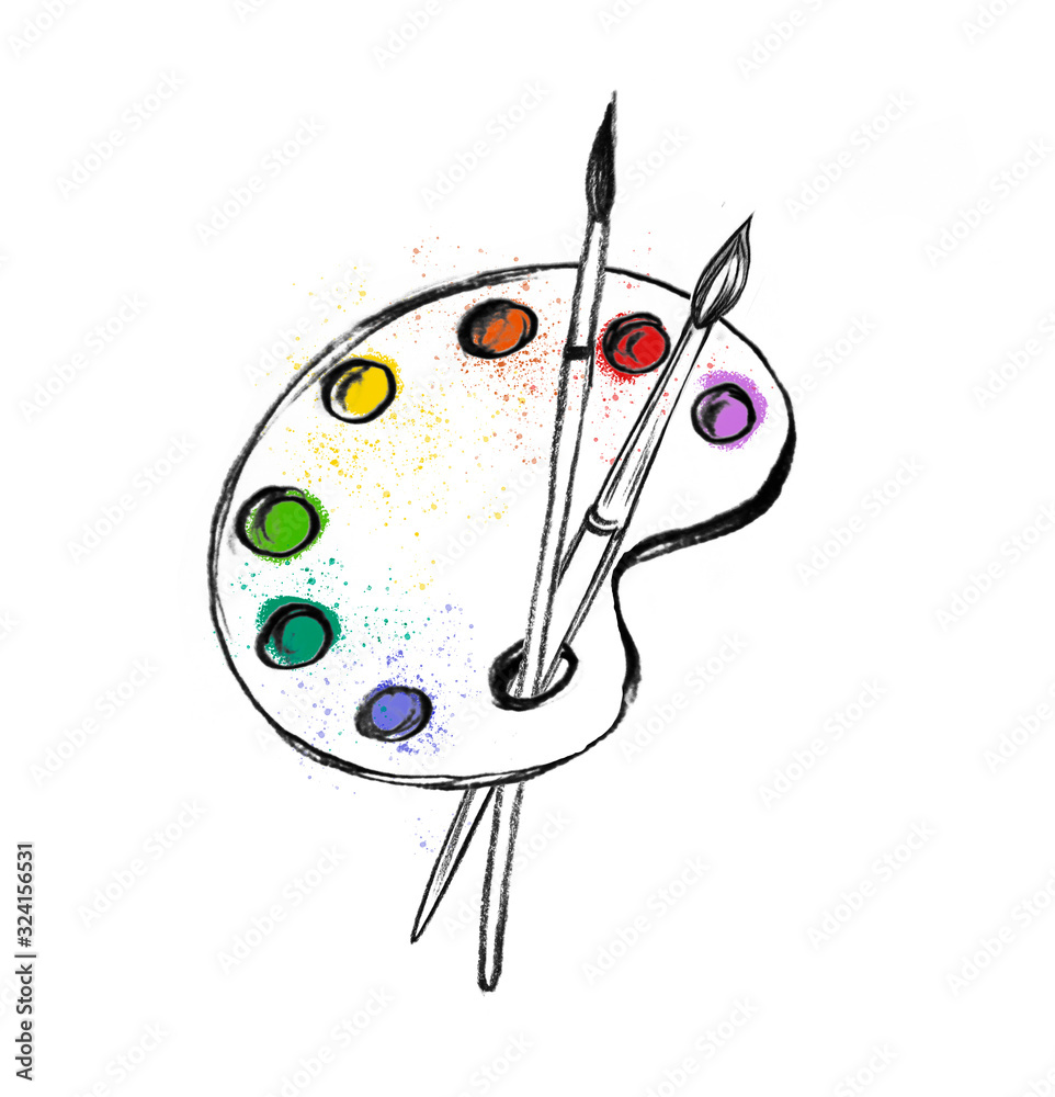 artist's palette whith color hand-drawn illustration. pencil drawing ...