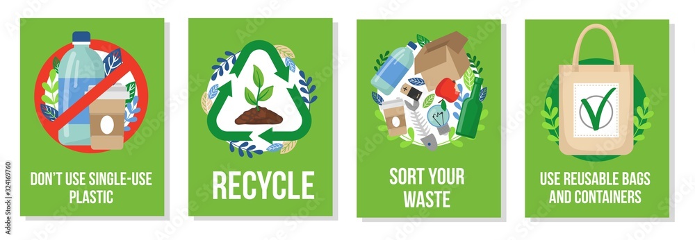 Responsible consumption posters collection vector illustration. Dont ...