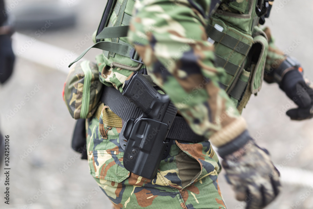 Foto de Stock police, army and border police gun training. firing ...