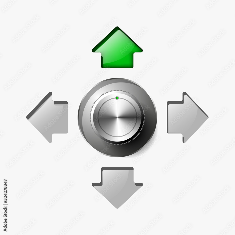 Round metal four-position switch. Manage forward, backward, left and ...