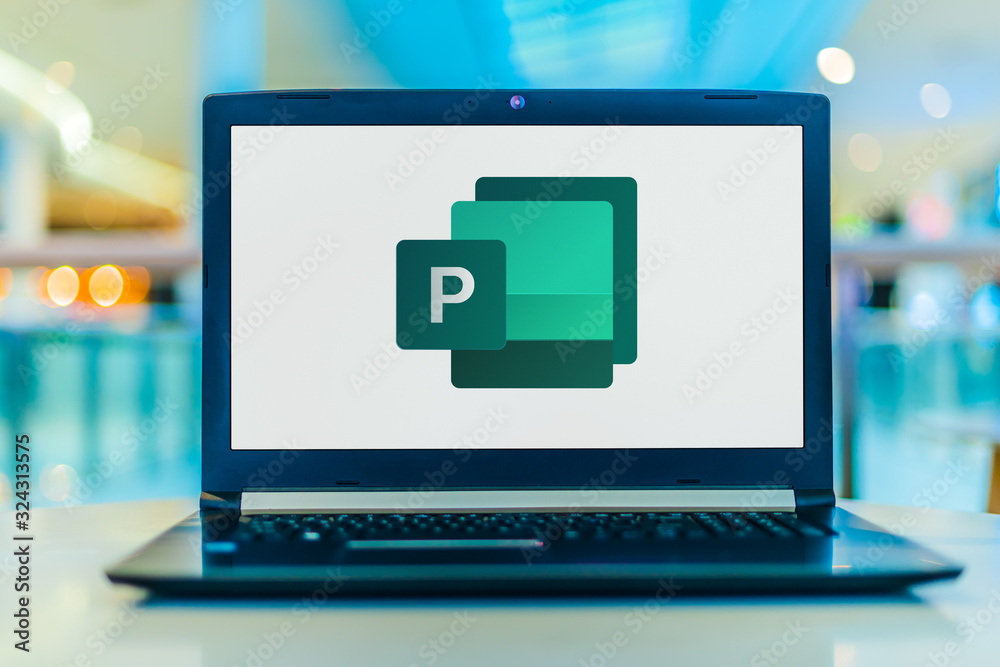 Laptop computer displaying logo of Microsoft Publisher Stock Photo ...