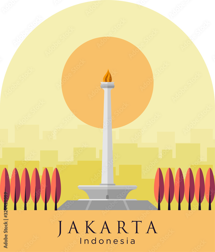 Monas Flat Vector Design Illustration. National Monument of Indonesia ...