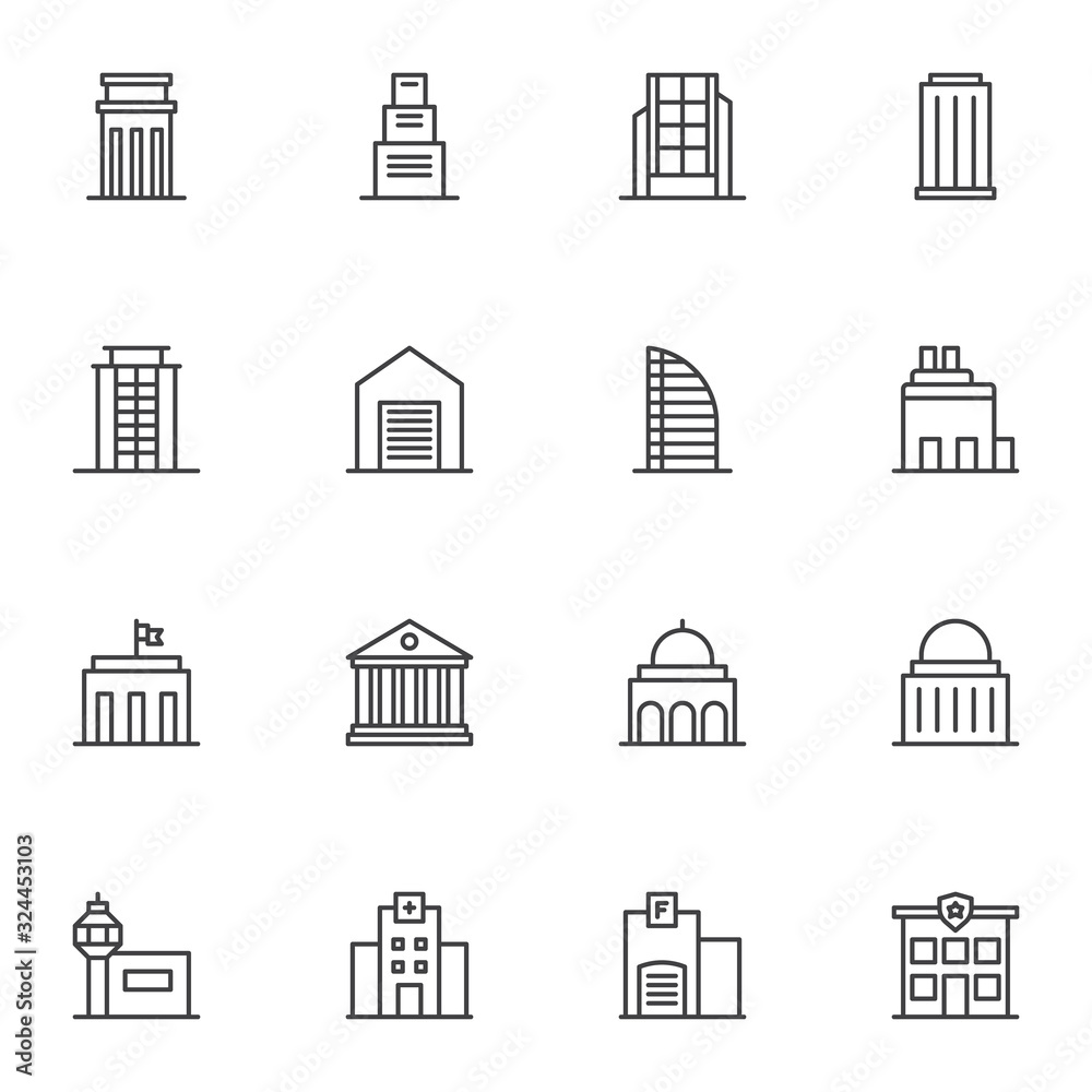 Public buildings line icons set. linear style symbols collection ...