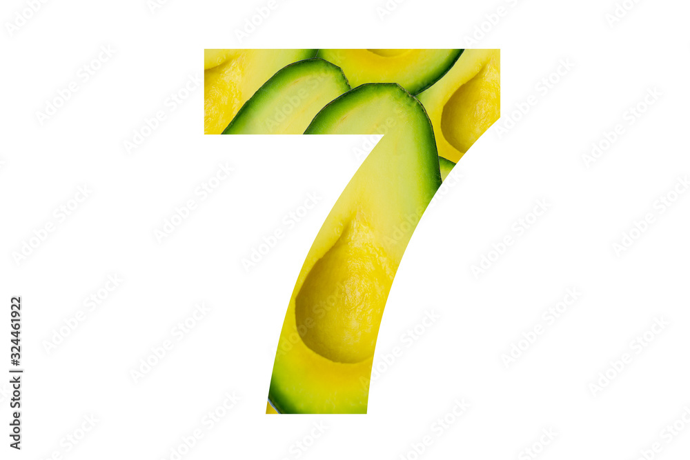 Number " 7 " avocado texture isolated on white background. Illustration ...