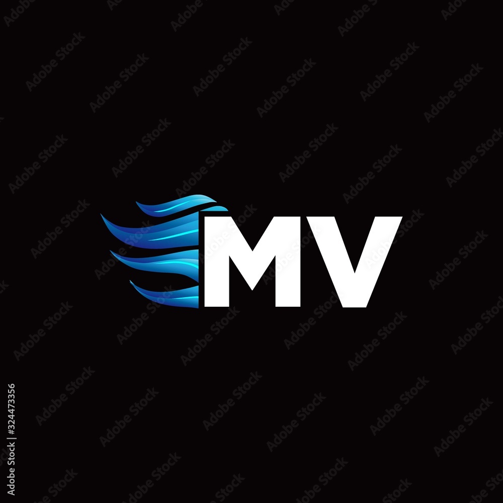 MV monogram logo with blue fire style design template Stock Vector ...