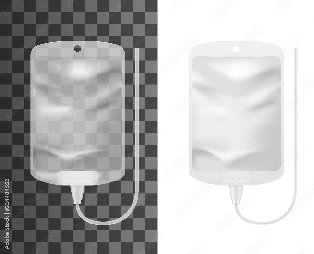 Intravenous iv therapy bag 3d mockups. Vector infusion drip with empty ...