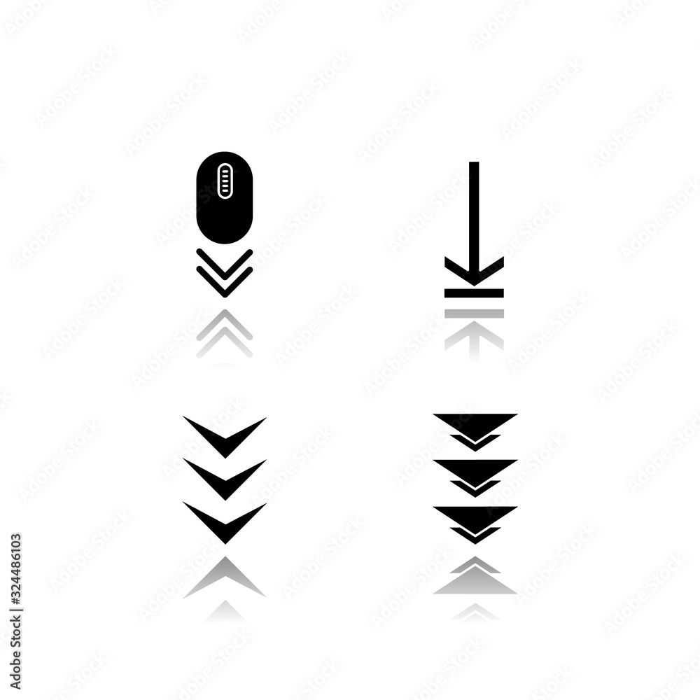 Stock-Vektorgrafik „Scrolling down and uploading indicators drop shadow black glyph icons set ...