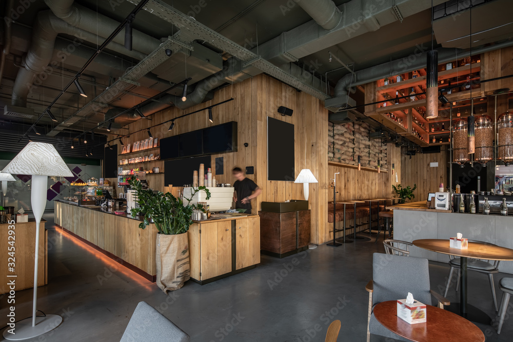 Interior of modern cafe in loft style Stock Photo | Adobe Stock