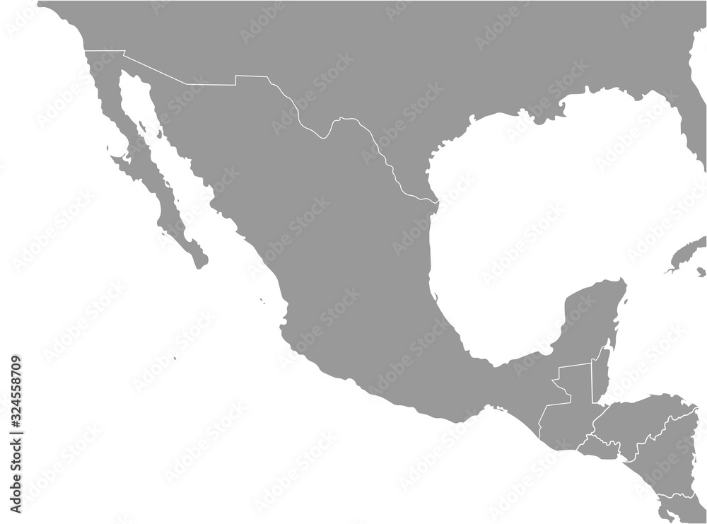 Vector illustration. Simplified geographical grey map of Mexico and ...
