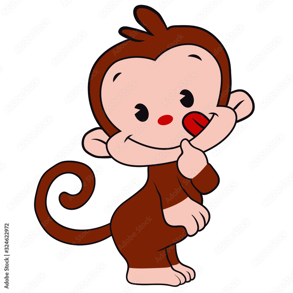 Mono Animado Schattig Baby Apen Cartoon Zitten Royalty Vrije SVG,