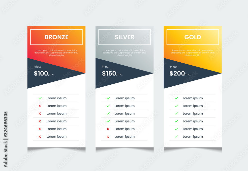 price list table template with 3 columns, web price ui. comparative ...