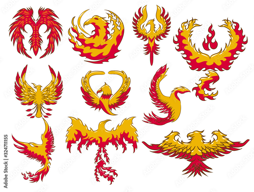 phoenix vector set collection graphic clipart design Stock Vector ...