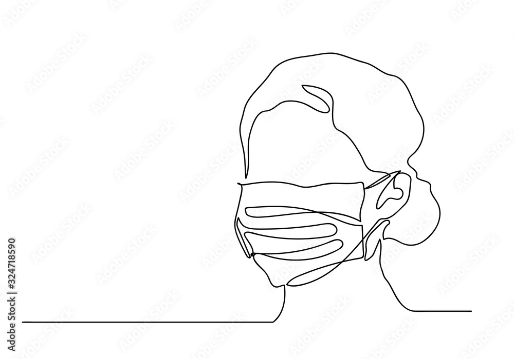 One continuous line drawing medical face mask. Stock Illustration ...