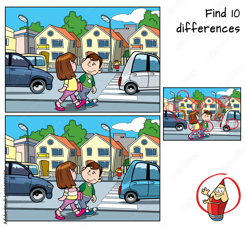 City street. Find 10 differences. Educational matching game for ...