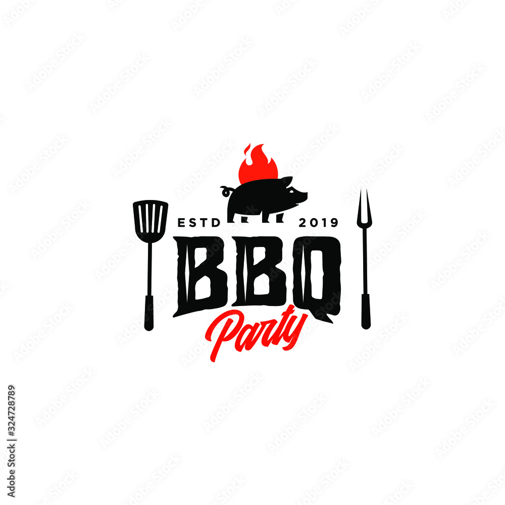 pig , pork on red fire flame mascot logo icon template suitable for bbq ...