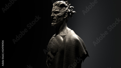 3D composite illustration of a man. Half bust. Sculpture. 3D rendering ...