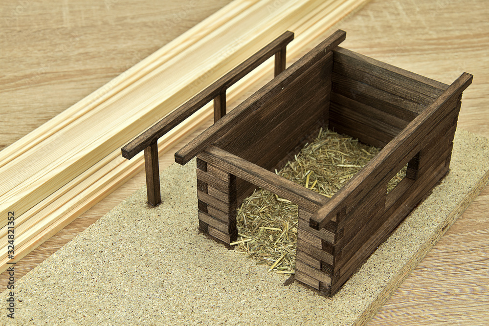 Miniature model of farm building, unfinished. Modellers needs, wooden ...