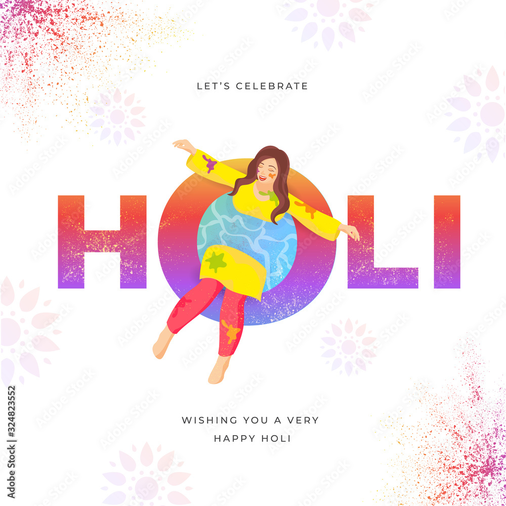 Let's Celebrate Holi Text with Young Girl Falling in a Water Tub and ...