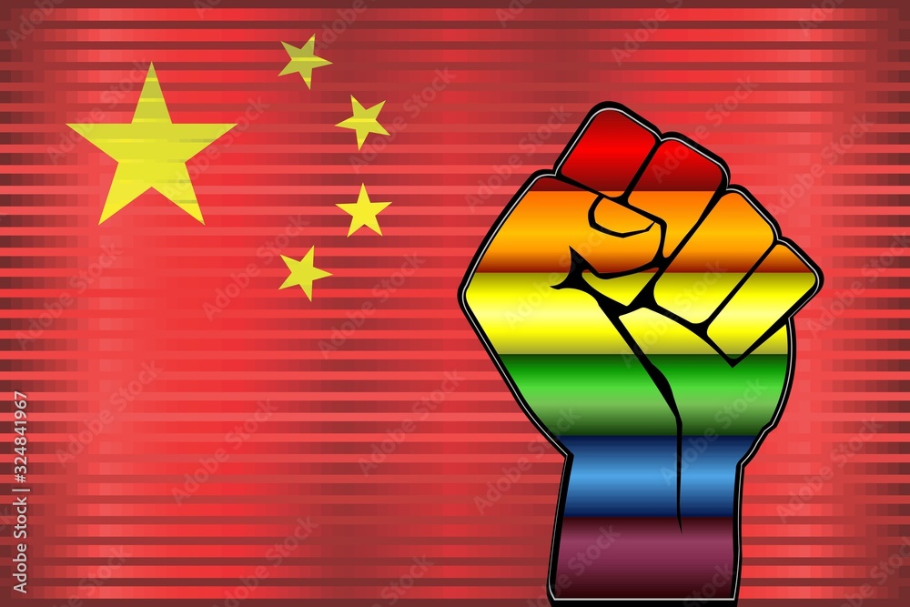 Shiny LGBT Protest Fist on a China Flag - Illustration, Abstract Shiny ...