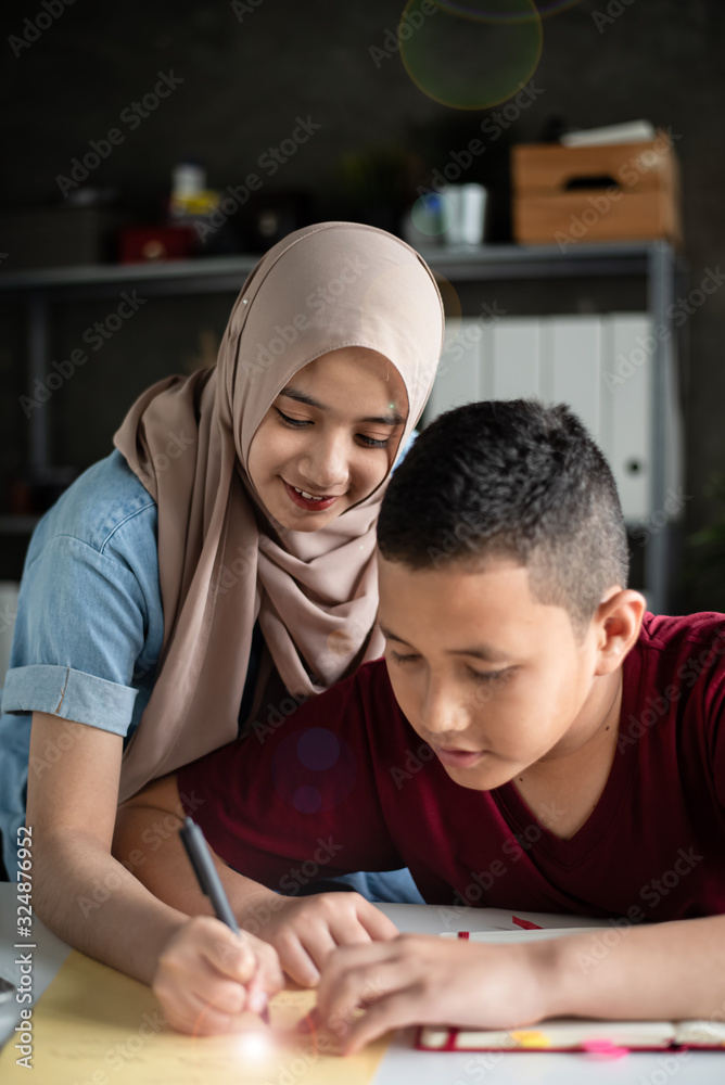 The teacher teaching visually impaired students doing activity together ...