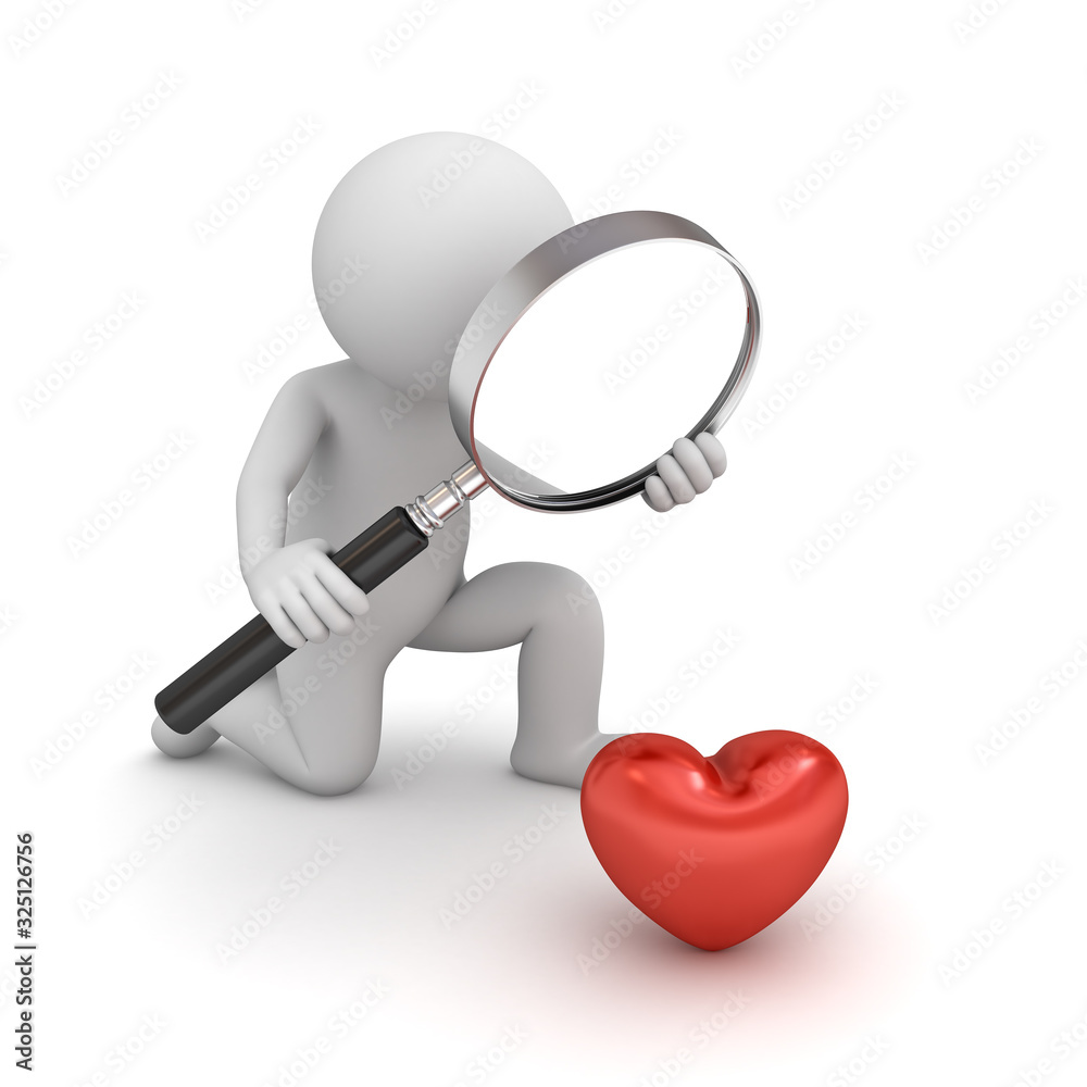 3d man looking for love concept isolated on white background with ...