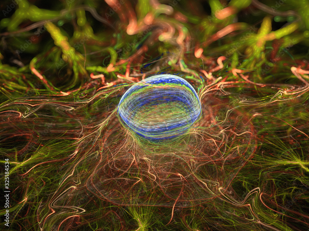 3D illustration - microscopic cells, cellular view intertwined strings ...