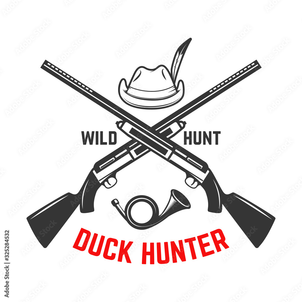 Emblem template of duck hunting club emblem with wild guns, hunting ...