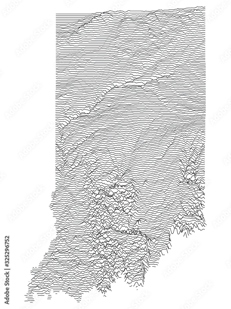 Topographic Relief Peaks and Valleys Map of US Federal State of Indiana ...