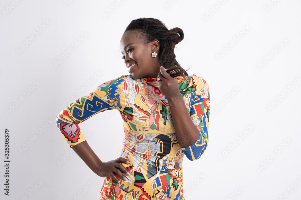Beautiful African woman hair dreadlocks with a happy posture wearing a ...