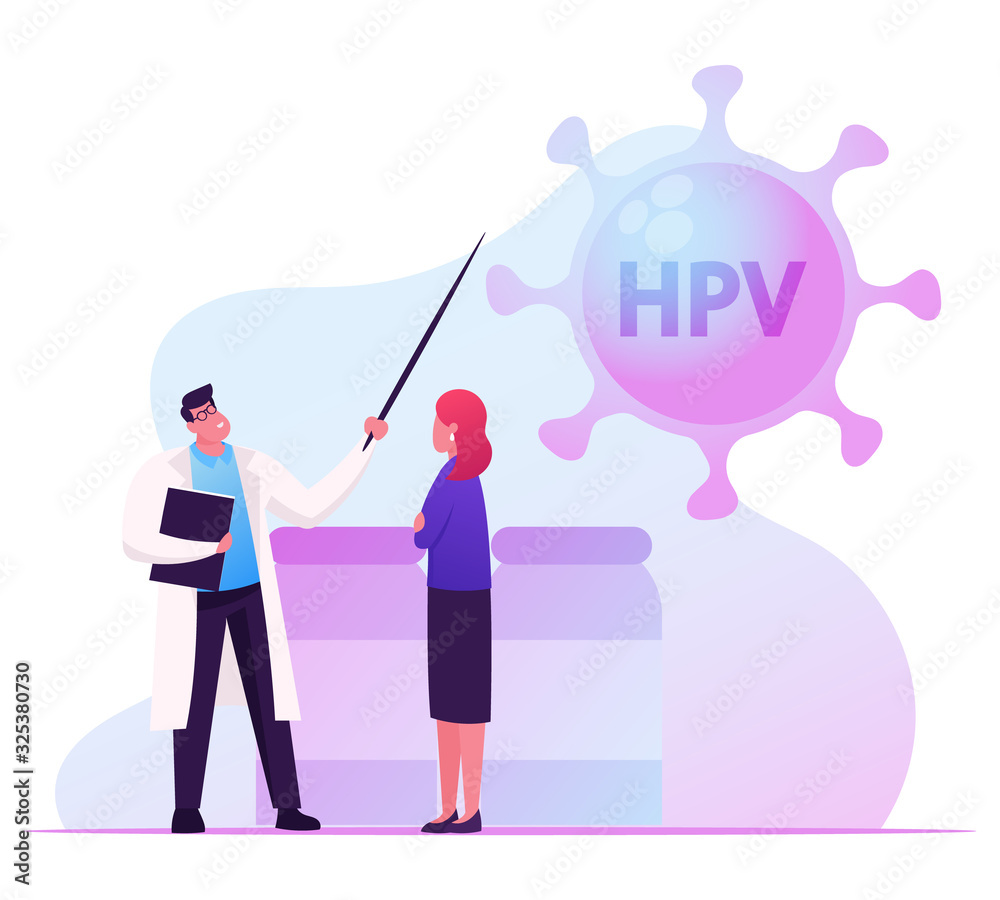 Doctor Pointing on Huge Hpv Cell Explain to Woman about Human ...