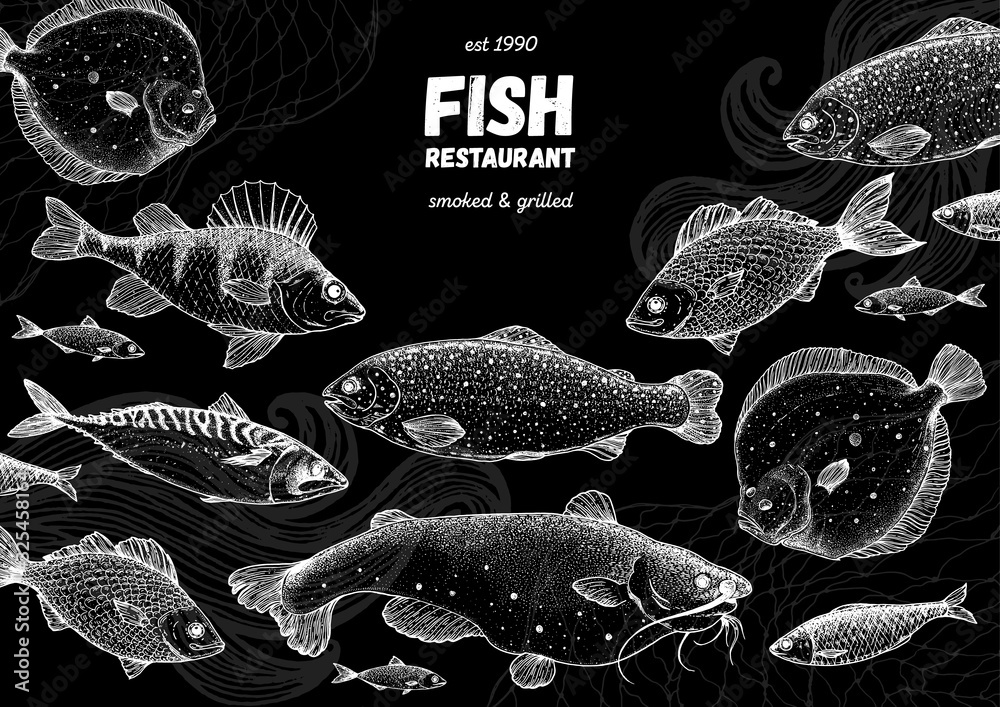 Vector de Stock Fish sketch collection. Hand drawn vector illustration ...