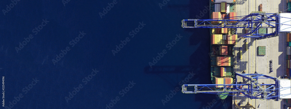 Aerial drone top down ultra wide photo of industrial container ...