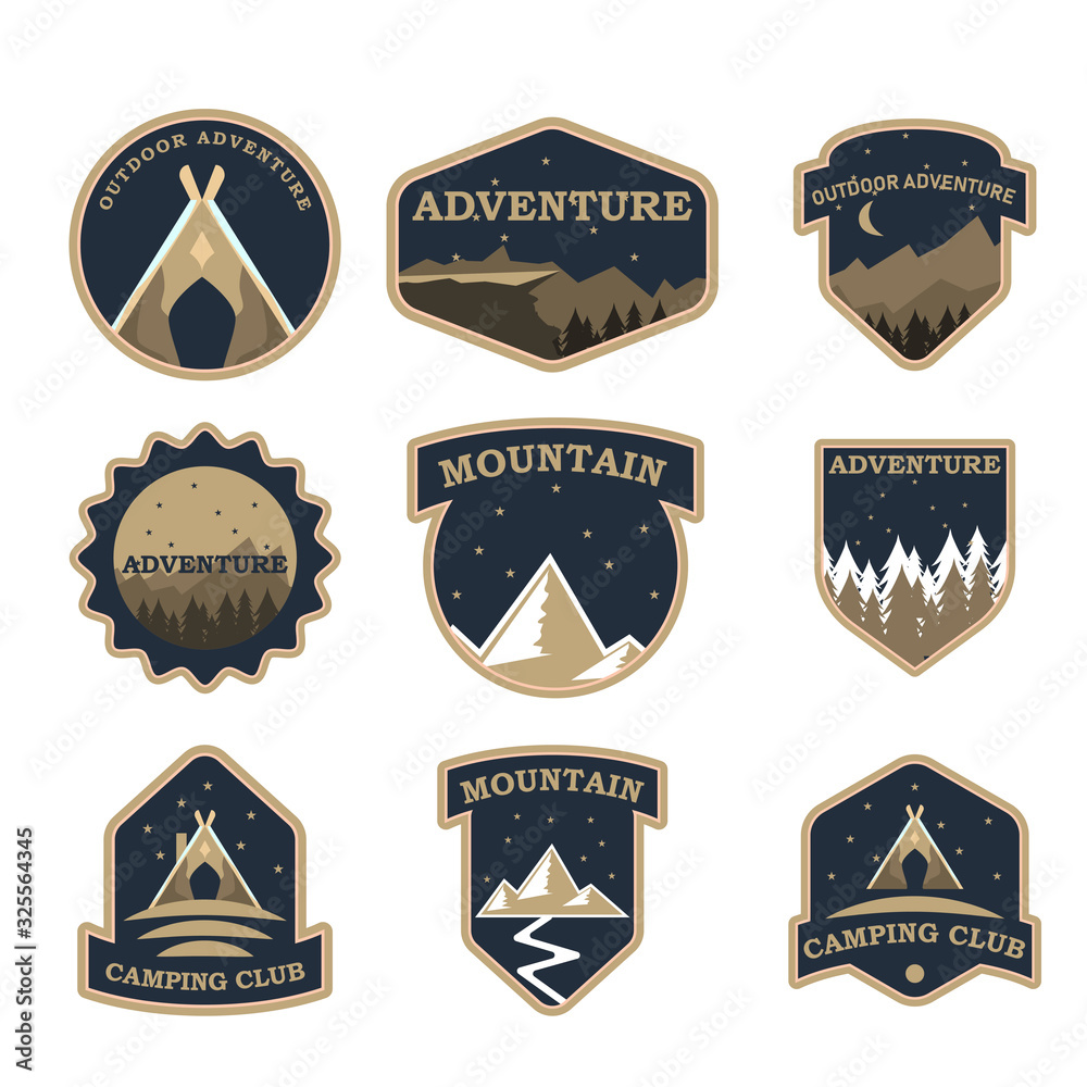 Mountain adventure emblems, badges and logo patches. Stock Vector ...