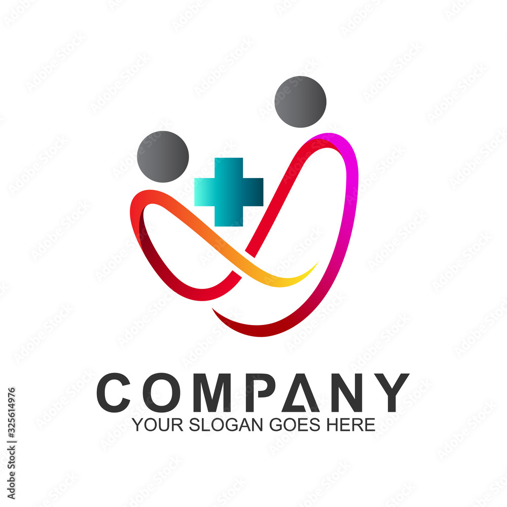 healthy family logo in line art style, family care, health and caring ...