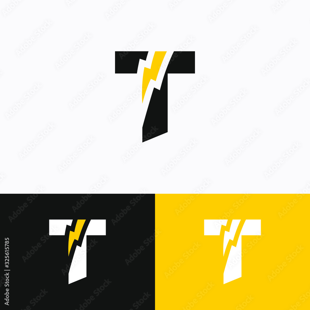 Initial Letter T with Thunder Logo Design Stock Vector | Adobe Stock