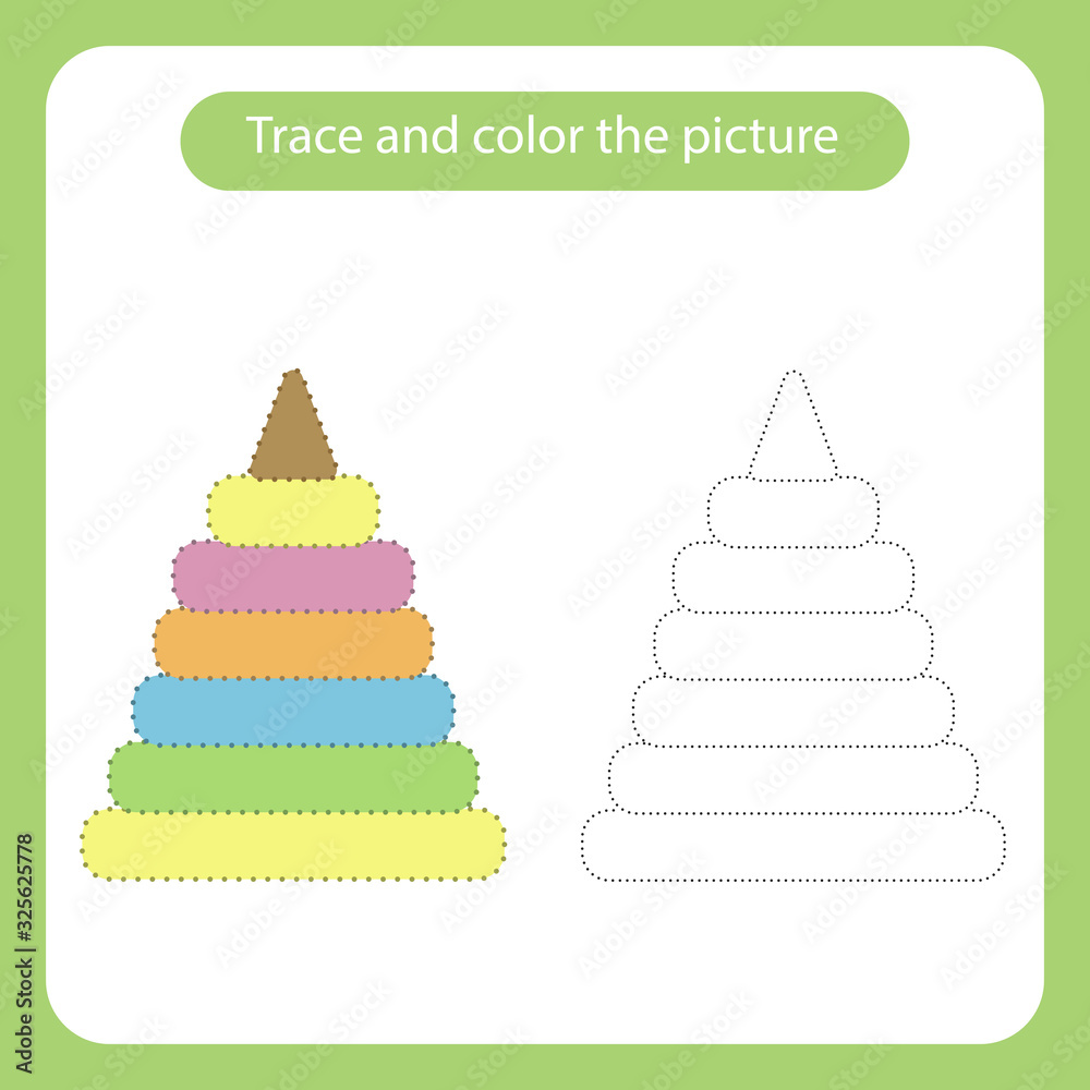 Pyramid toy with simple shapes. Trace and color the picture. Stock ...