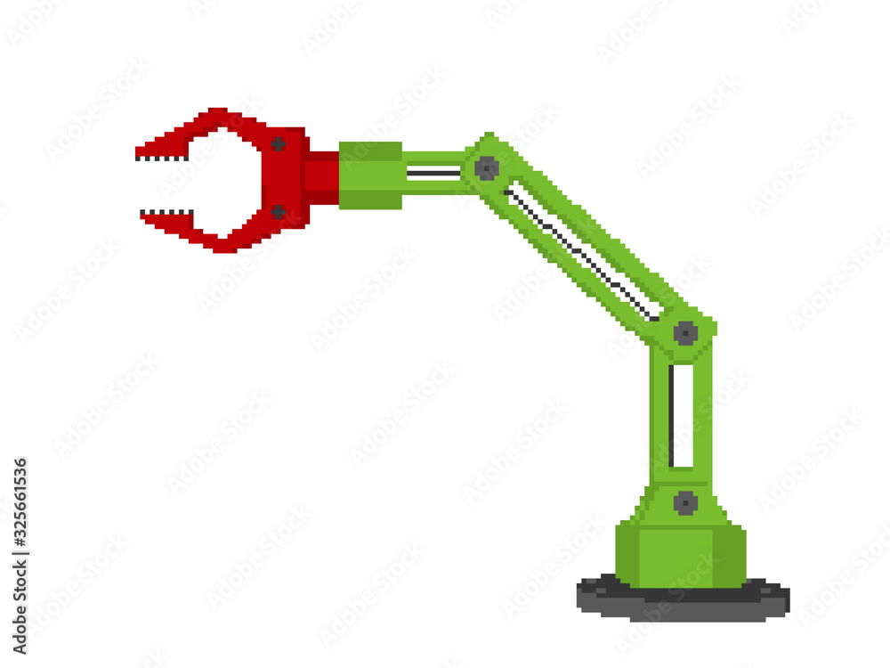 Pixelated Robotic arm. Pixel Art 3d Vector illustration. Isolated on ...