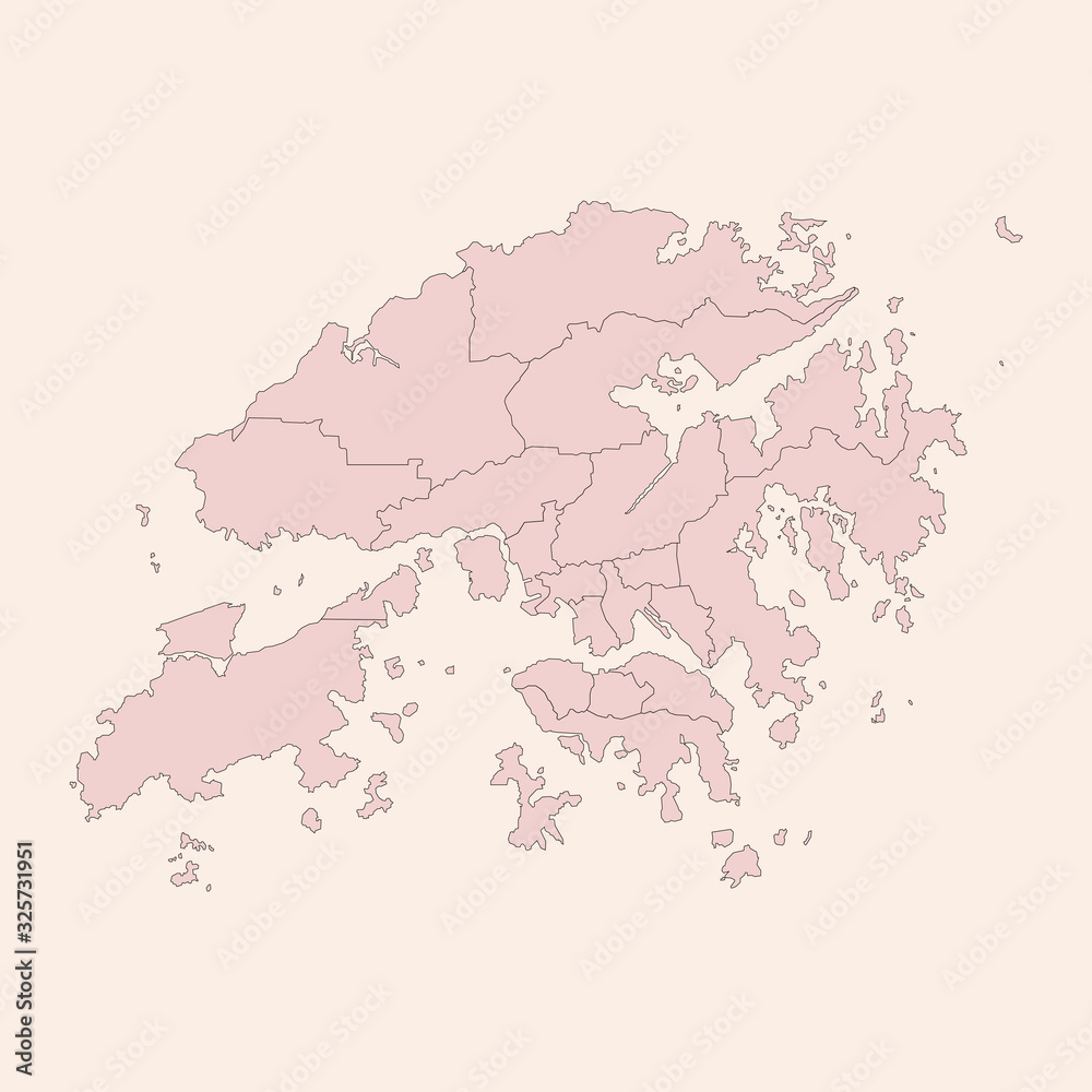 Hong kong provinces map modern design. Vintage pink shade background ...