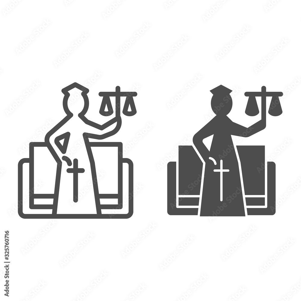 Justice figure line and solid icon. Stylized goddess of justice, themis ...