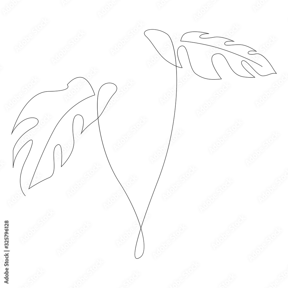 Monstera leaf one line art. Contour single line drawing. Minimalism art ...