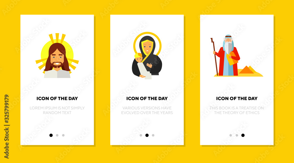 Religious characters flat icon set. Jesus Christ, mother, prophet ...