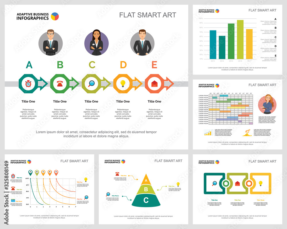 Colorful project or marketing concept infographic charts set. Business ...