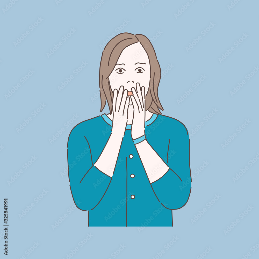 Scared woman vector cartoon illustration. Horror, panic, excitement ...