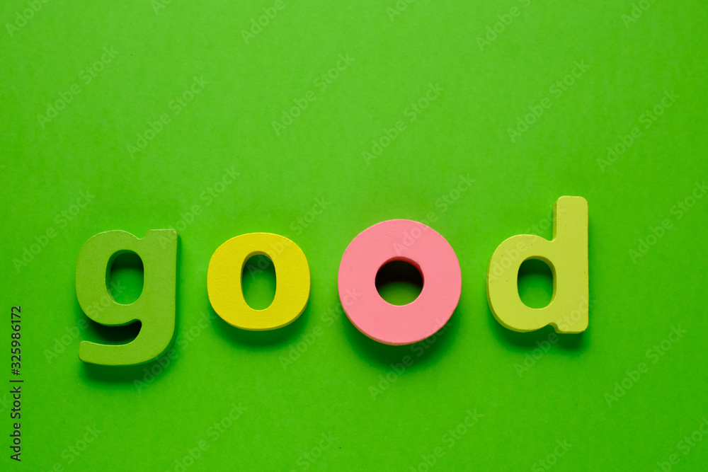 Word GOOD on green background. Learning the English alphabet and ...