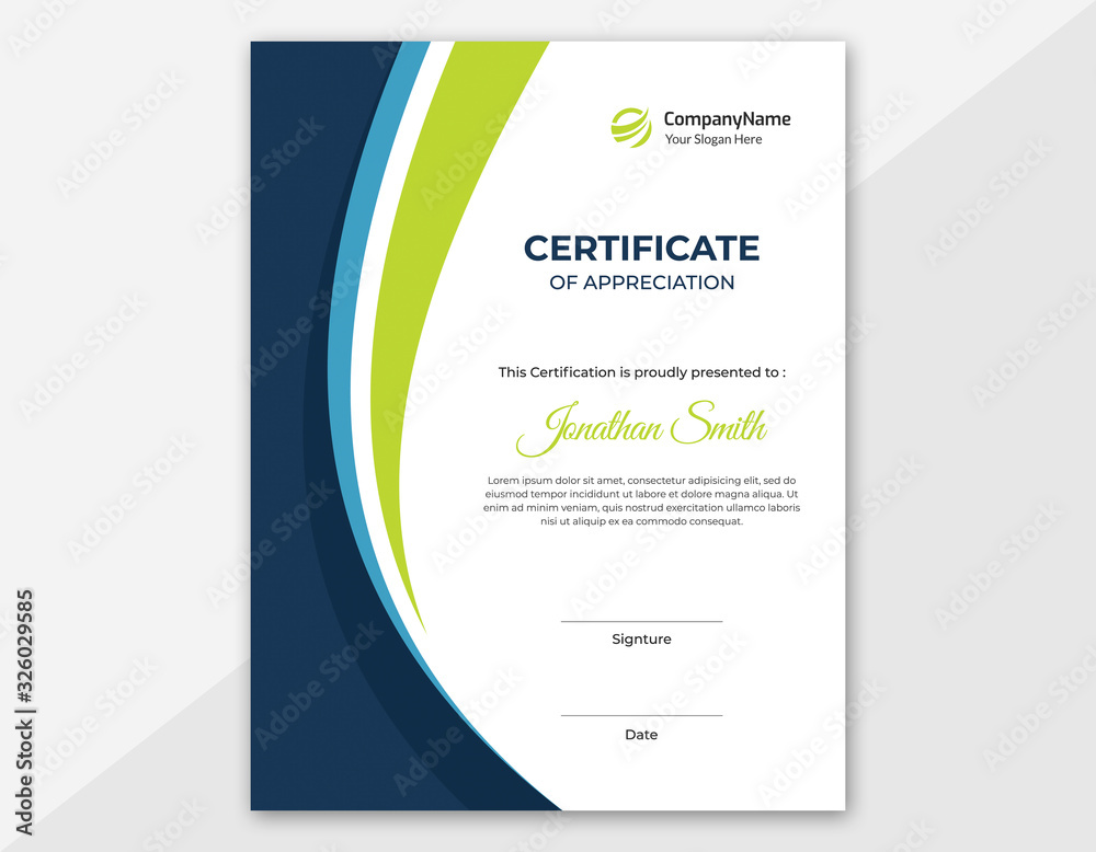 Vertical blue & green waves certificate template Stock Vector | Adobe Stock