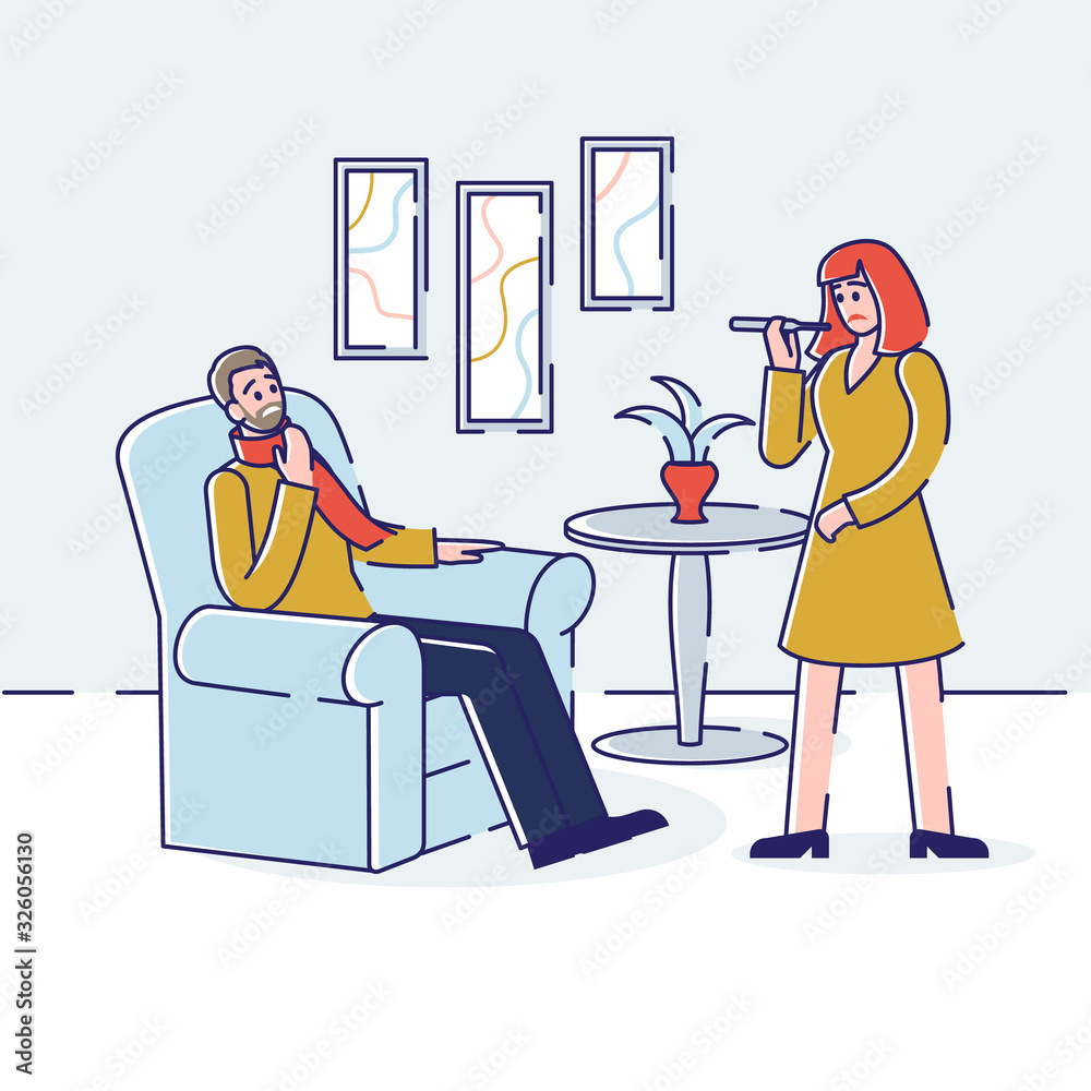 Health care and Common Cold Concept. Young Sick Man With Sore Throat ...