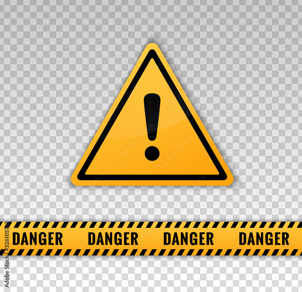 Danger caution. Attention sign and warning border. Hazard warnings to ...