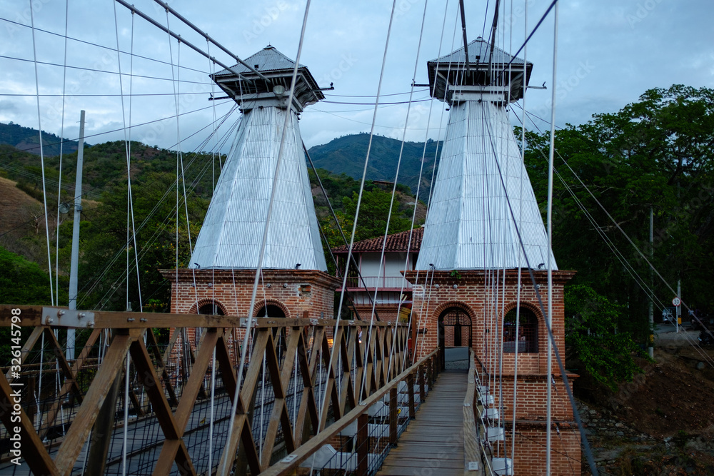 Suspended Bridge Connecting Olaya City and Santa Fe City, with Wooden ...