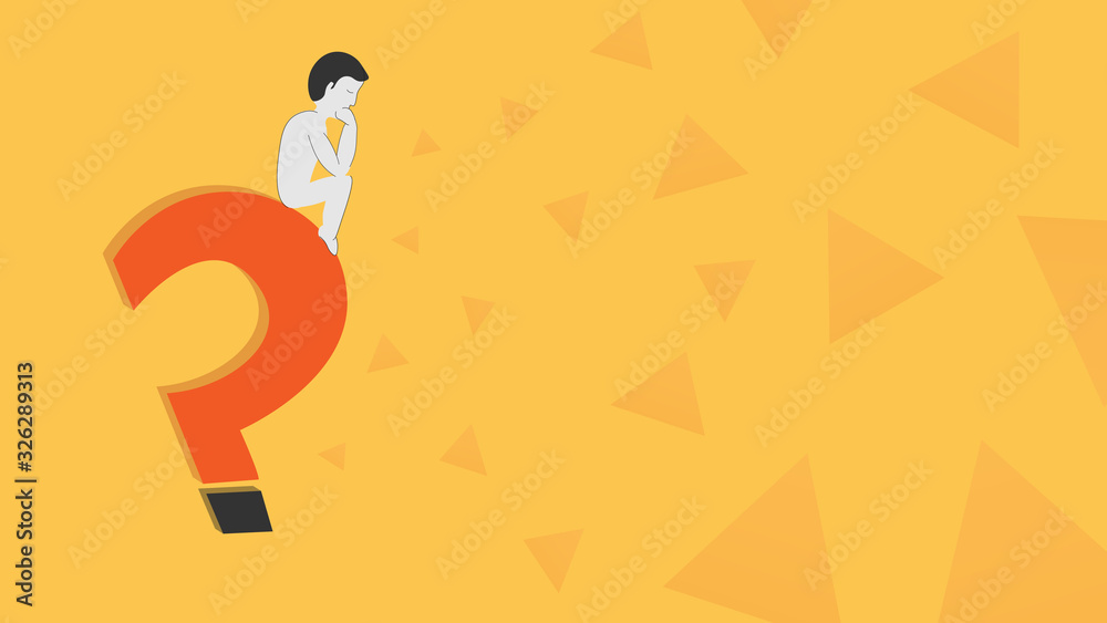 Thinking man on question mark background Stock Illustration | Adobe Stock